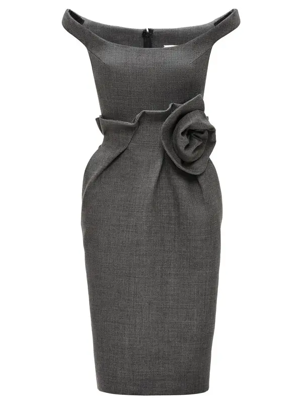 Magda Butrym Rosette-detailed Wool-silk Midi Dress - Grey