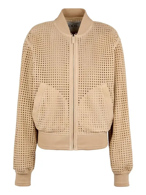 TOD'S Relaxed-fit Bomber Jacket In Pashmy Suede - Beige