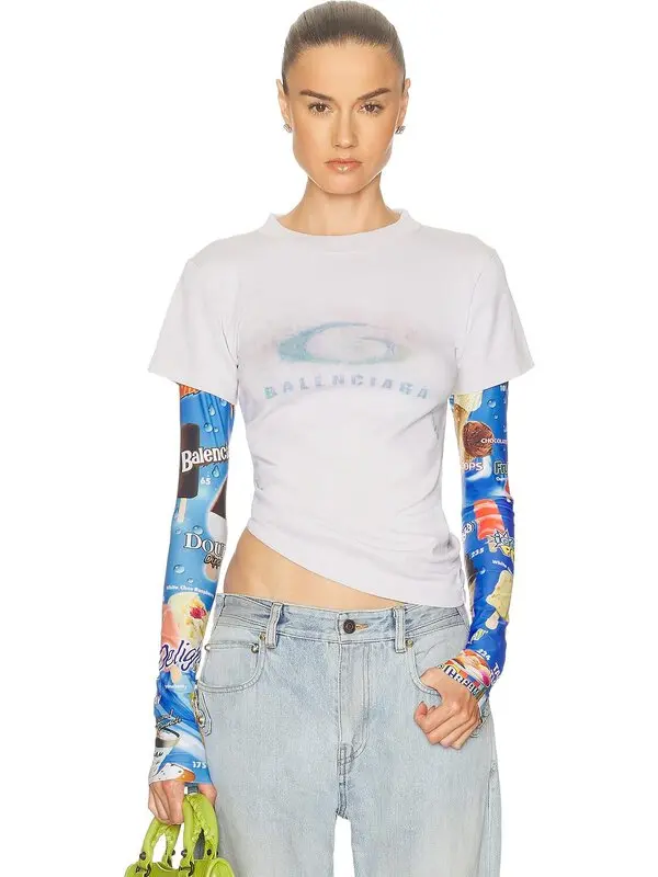 Balenciaga Double Sleeve T-shirt - Dirty White & Blue