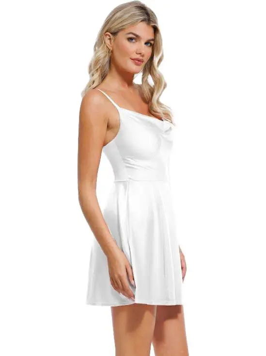 POPILUSH Cowl Neck Flare Mini Dress - White