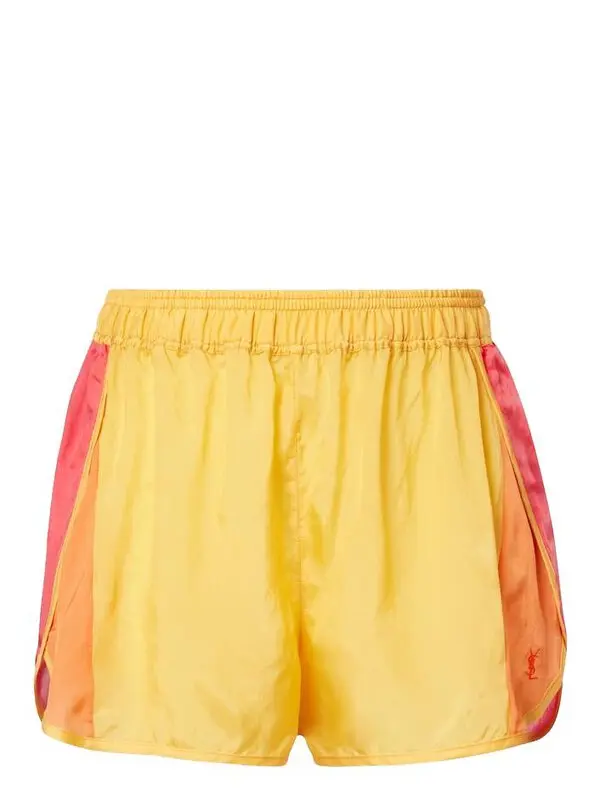 Saint Laurent Colorblocked Cupro Shorts - Orange