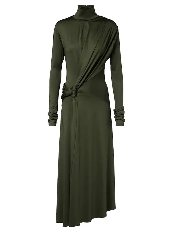 Victoria Beckham Gathered Turtleneck Midi Dress - Green