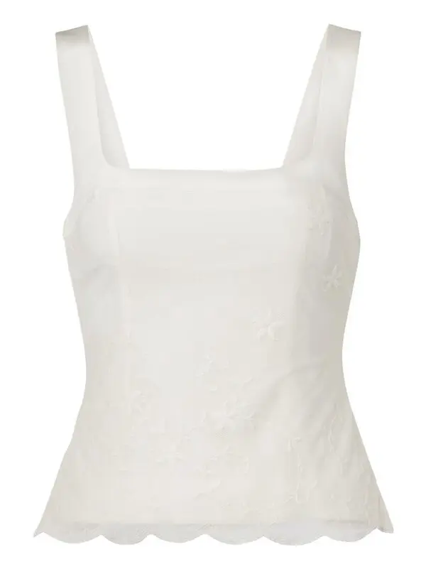 Posse Cove Embroidered Tulle Top - White