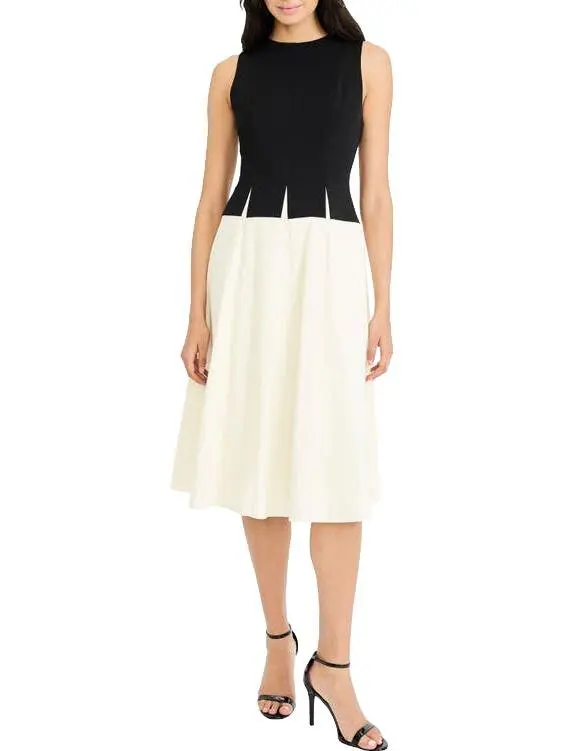 Maggy London Two-tone Drop Waist Cotton Midi Dress - Winter White