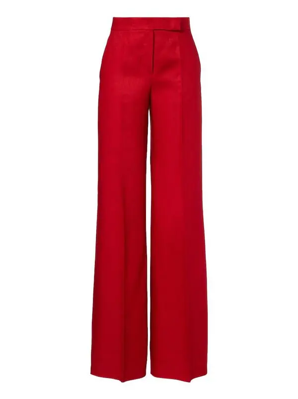 Max Mara Badesse Linen Wide-leg Pants - Red