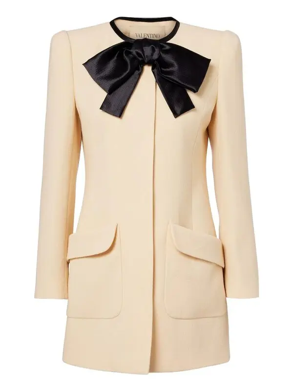 Valentino Garavani Tie-neck Virgin Wool Coat - White