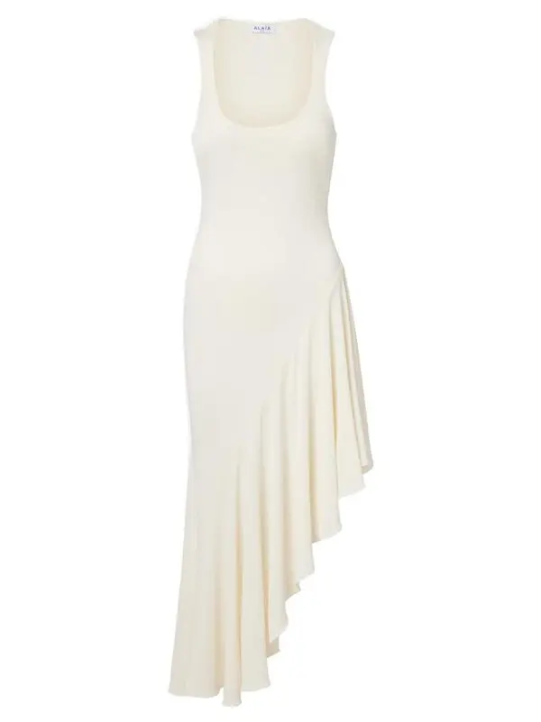 Alaïa Asymmetric Jersey Midi Dress - White