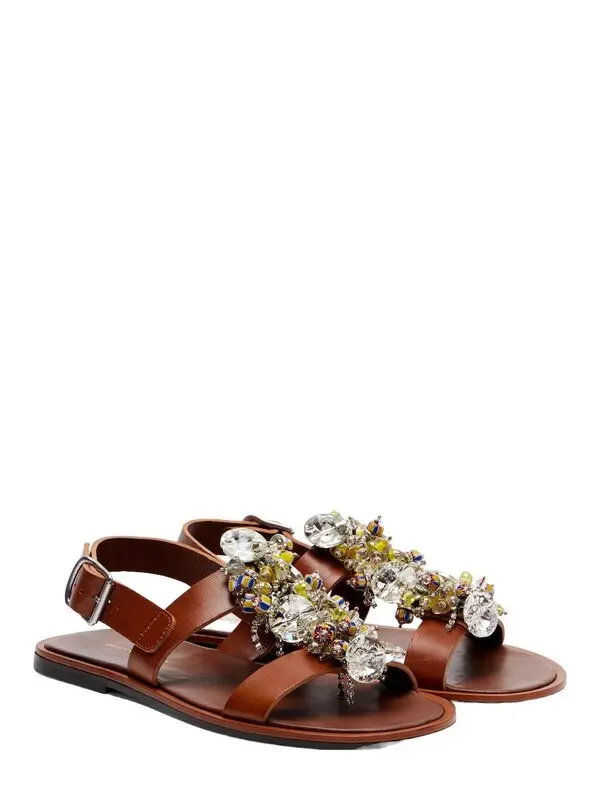 Dries Van Noten Embellished Leather Slingback Sandals - Brown