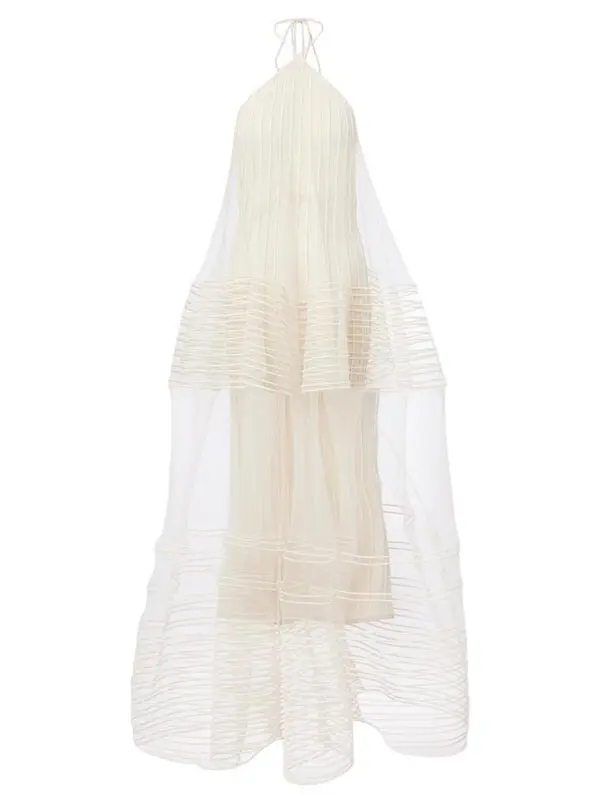Jacquemus Epi Halterneck Tulle Maxi Dress - White