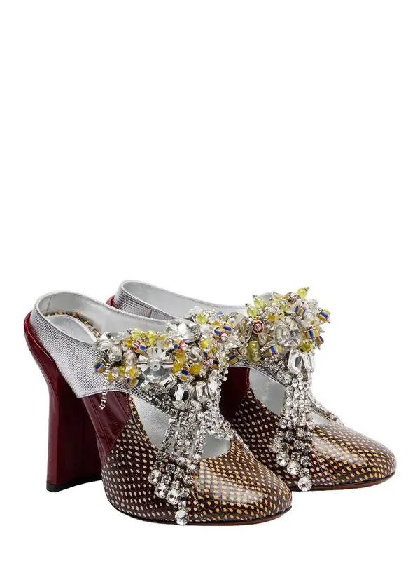 Dries Van Noten Embellished Patchwork Leather Mules - Burgundy