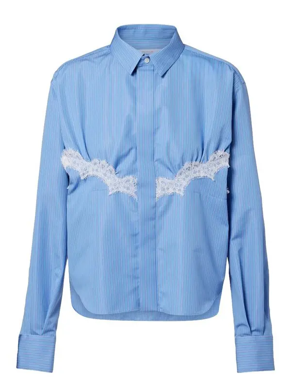Sacai Lace-trimmed Striped Shirt - Blue