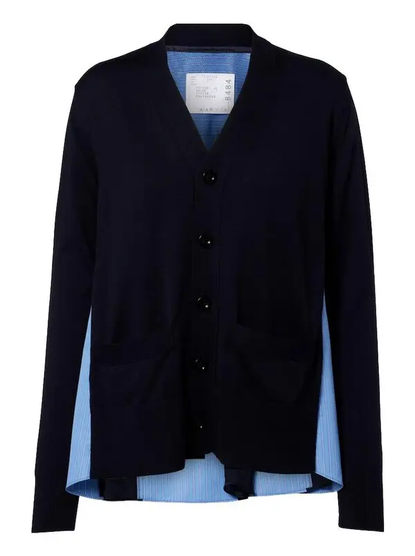 Sacai Striped Cotton Poplin Cardigan - Blue