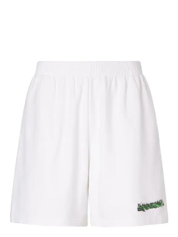 Balenciaga Logo Cotton Fleece Shorts - White