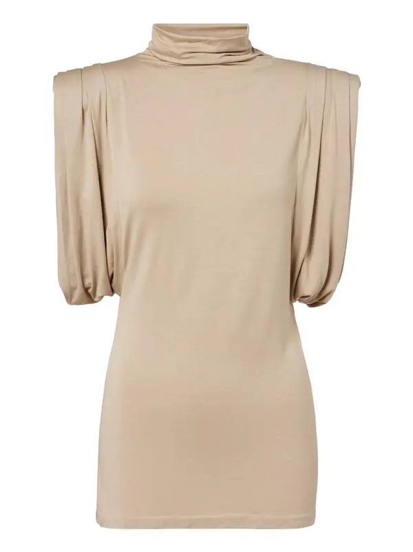 MUGLER Draped Jersey Top - Beige