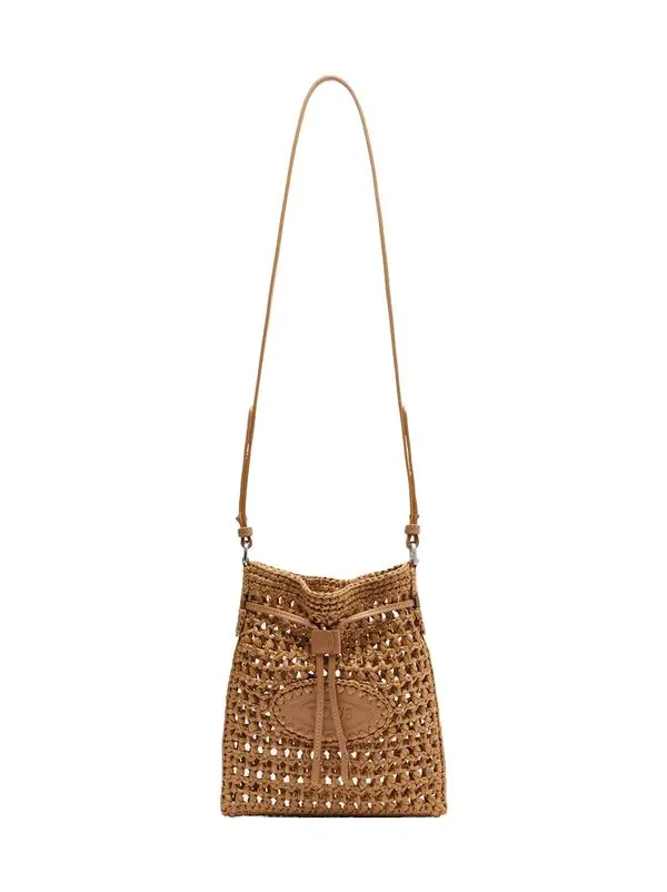 TOD'S Mini Raffia-effect Bucket Bag - Brown