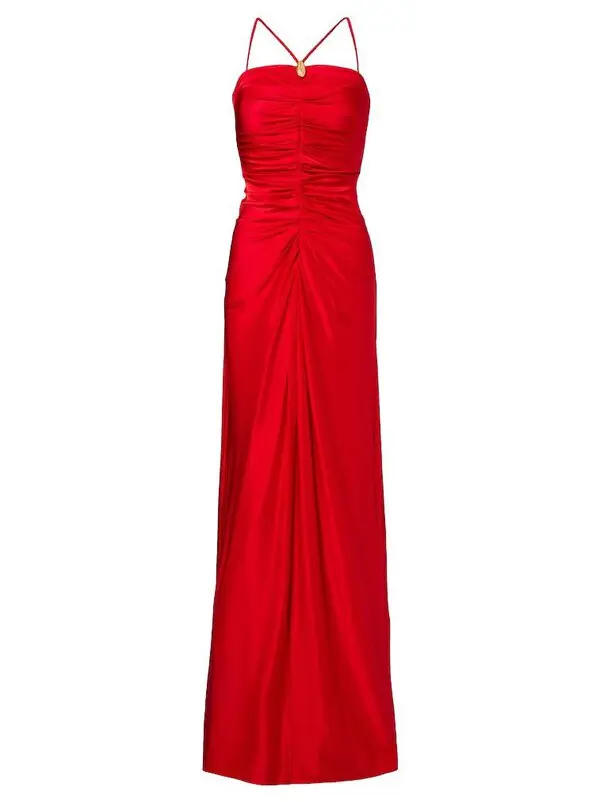 Max Mara Oggetti Ruched Halterneck Gown - Red