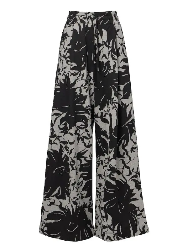 Dries Van Noten Floral Pleated Cotton Jersey Sweatpants - Black