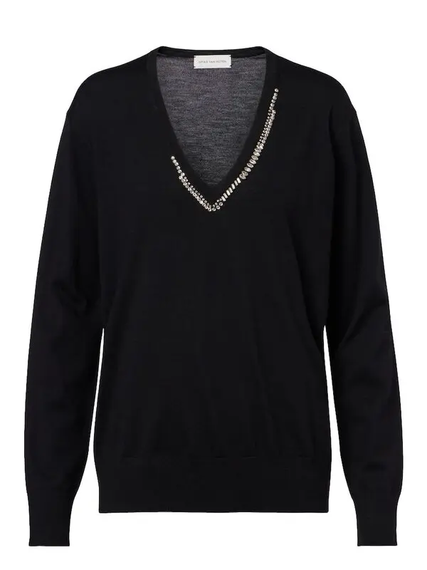 Dries Van Noten Embellished Merino Wool Sweater - Black