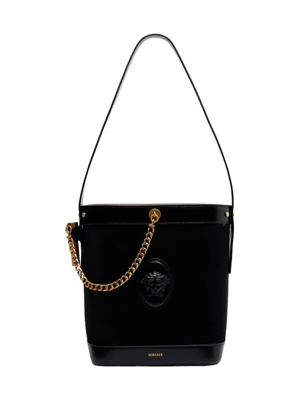 Versace La Medusa Suede Shoulder Bag - Black