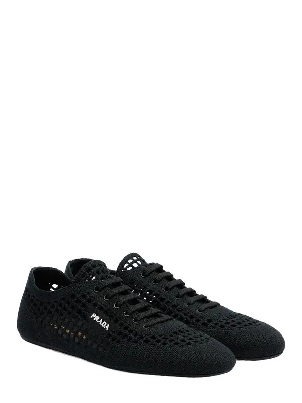 Prada Crochet Lace-up Sneakers - Black