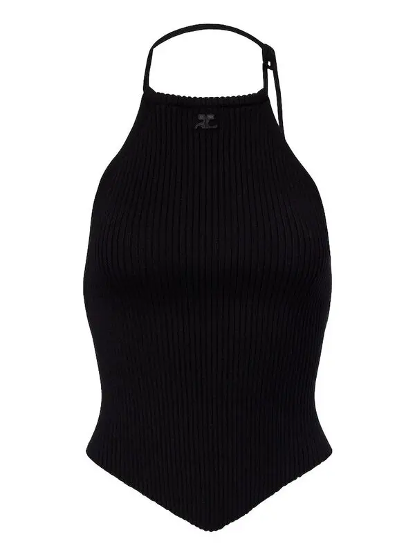 COURREGES Courrèges Pointy Ribbed-knit Halterneck Top - Black