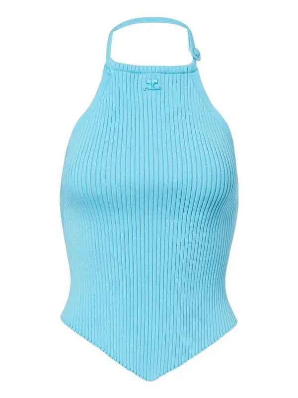 COURREGES Ribbed-knit Halterneck Top - Turquoise