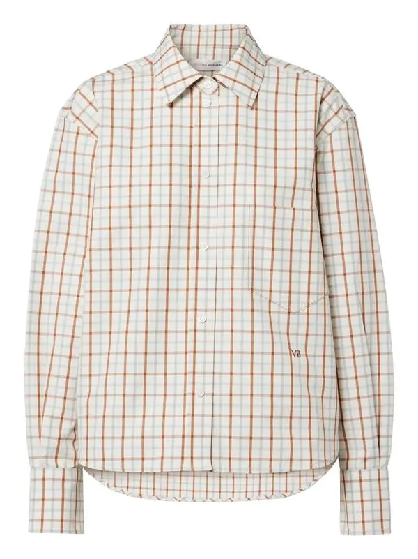 Victoria Beckham Ellis Checked Cotton Shirt - Beige