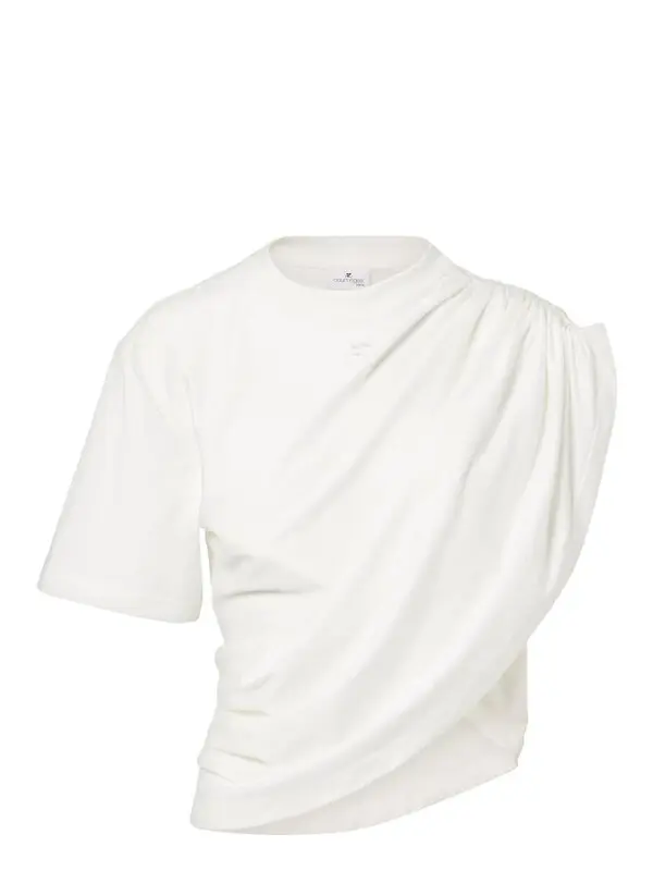 COURREGES Ruched Asymmetric Jersey T-shirt - White