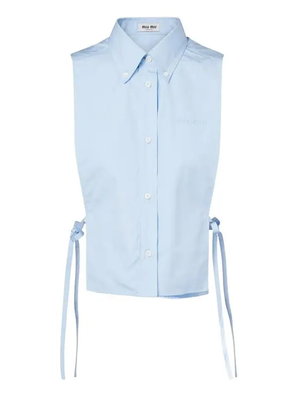 Miu Miu Cutout Cropped Cotton Poplin Shirt - Blue