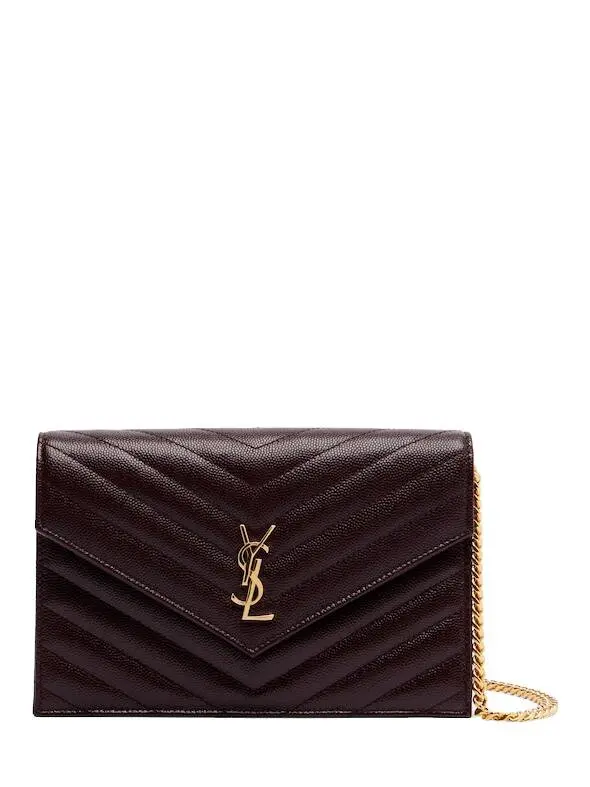 Saint Laurent Cassandre Embellished Leather Wallet On Chain - Burgundy