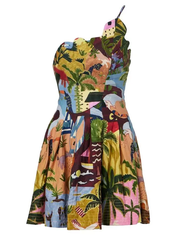 Farm Rio Tropical Painting Printed Cotton Minidress - Multicoloured