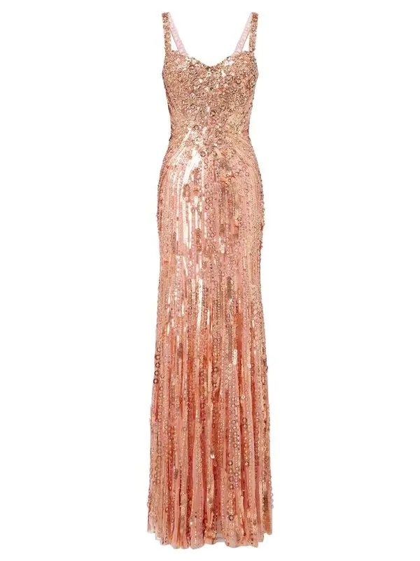 Jenny Packham Da Vinci Embellished Bustier Gown - Pink