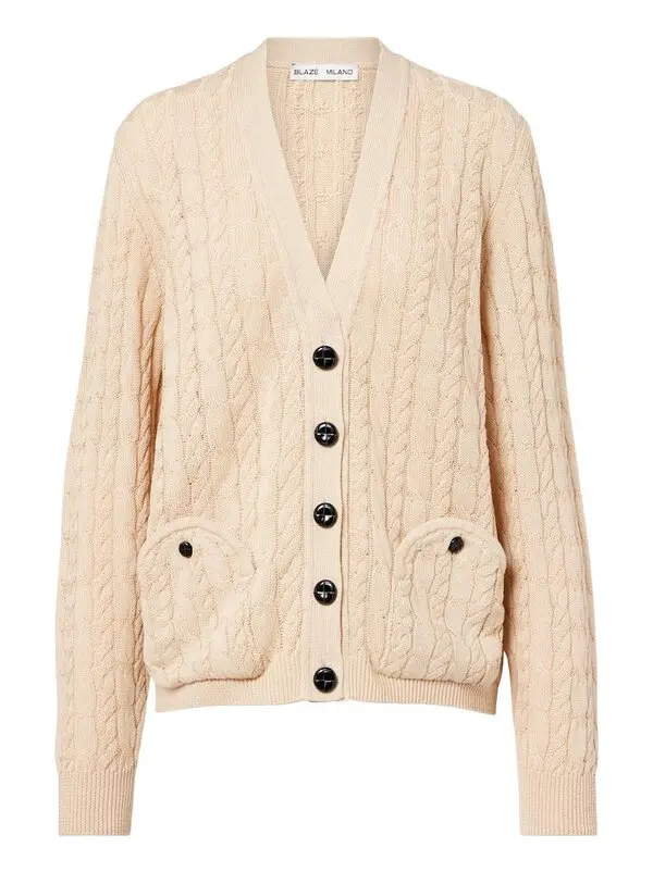 BLAZÉ MILANO Ket Cable-knit Cotton Cardigan - Beige