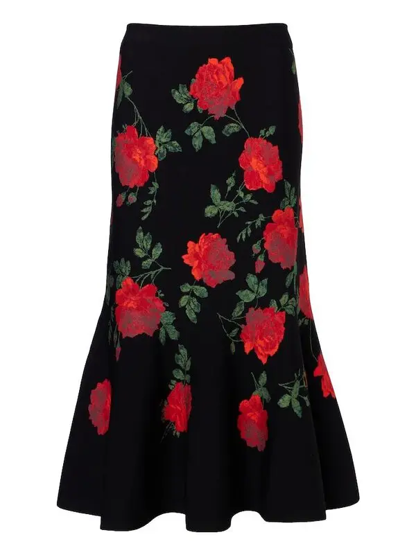 Carolina Herrera Floral Jacquard Midi Skirt - Black