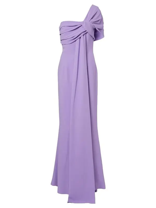 Elie Saab Draped One-shoulder Silk-blend Cady Gown - Purple