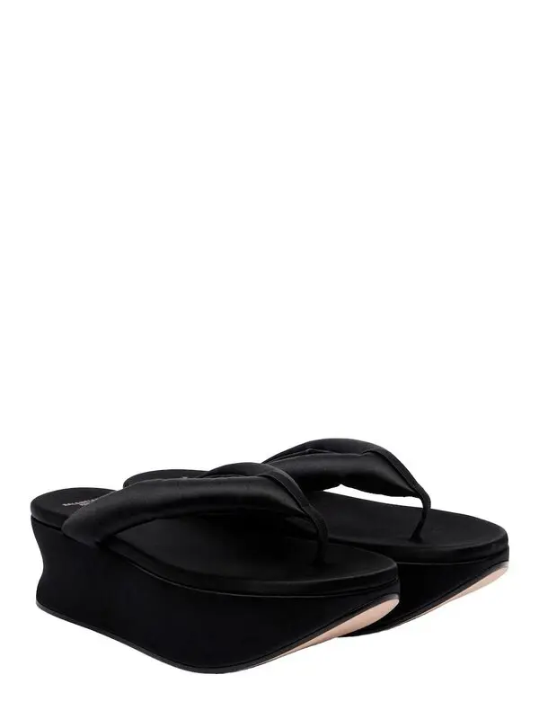 Balenciaga Gaeta Satin Wedge Thong Sandals - Black