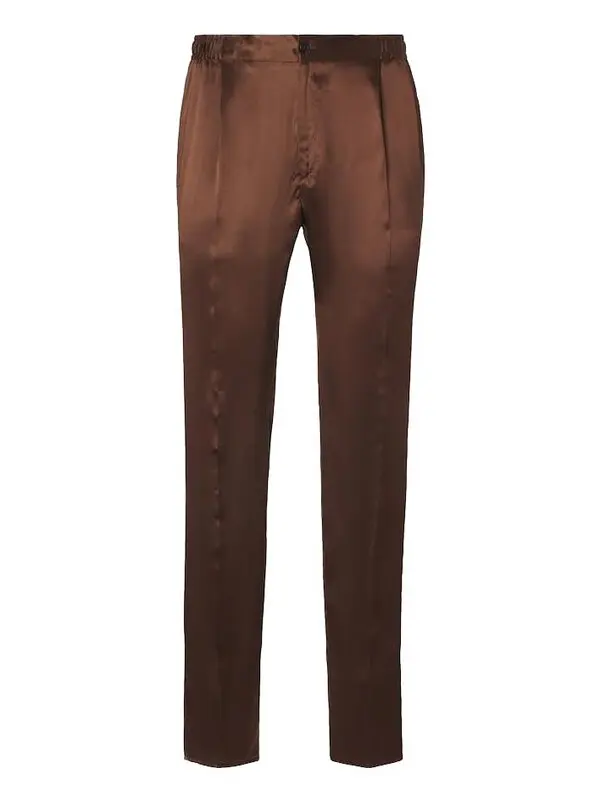 Rubinacci Silk Straight Pants - Brown