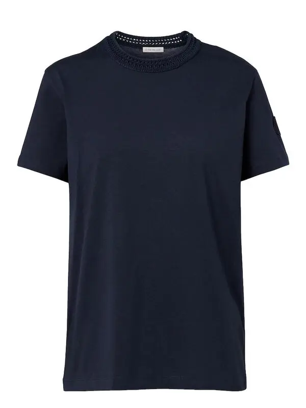 Moncler Crochet-trimmed Cotton Jersey T-shirt - Blue