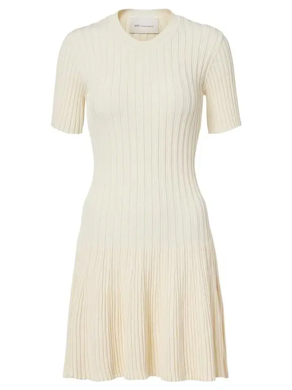AMI Paris Ribbed-knit Minidress - White
