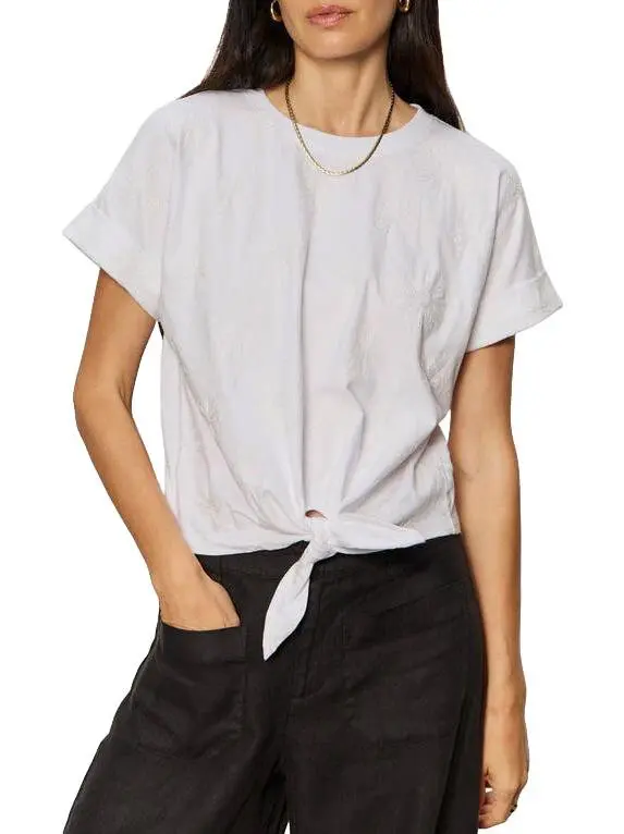 Sanctuary Embroidered Tie Hem T-shirt - Embroidery White