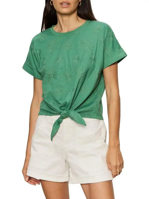 Sanctuary Embroidered Tie Hem T-shirt - Green Juice/embroidery