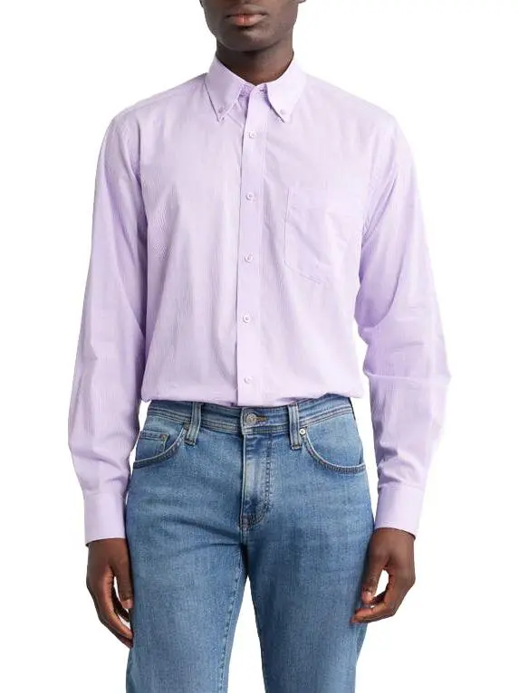 ROFFE ACCESSORIES Eagle Regular Fit Stripe Cotton Button-down Oxford Shirt - Lilac