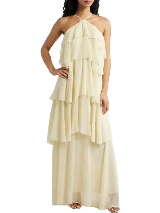 LUCY PARIS Emery Ruffle Maxi Dress - Yellow