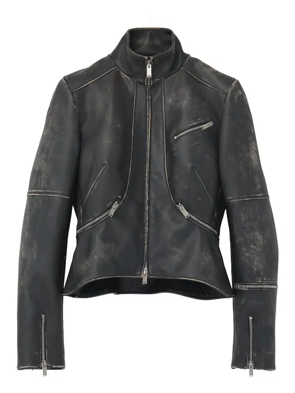 Alexander McQueen Brushed Leather Cropped Jacket - Black