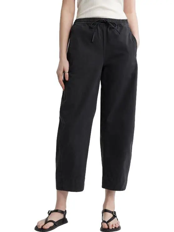 Treasure & Bond Pull-on Crop Barrel Leg Cotton Pants - Black Jet