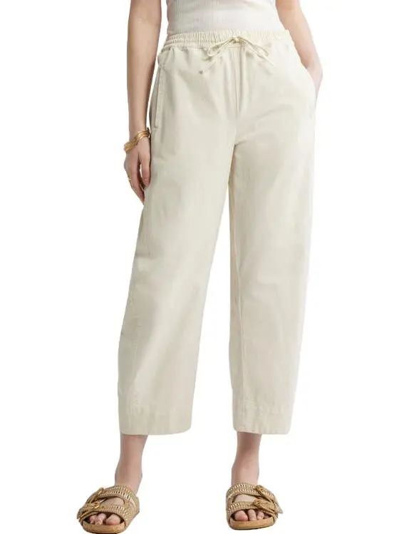 Treasure & Bond Pull-on Crop Barrel Leg Cotton Pants - Ivory Birch