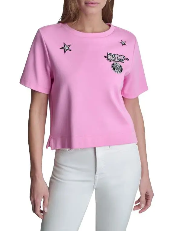 Dkny Pins & Patches Crop Cotton T-shirt - Bright Peony