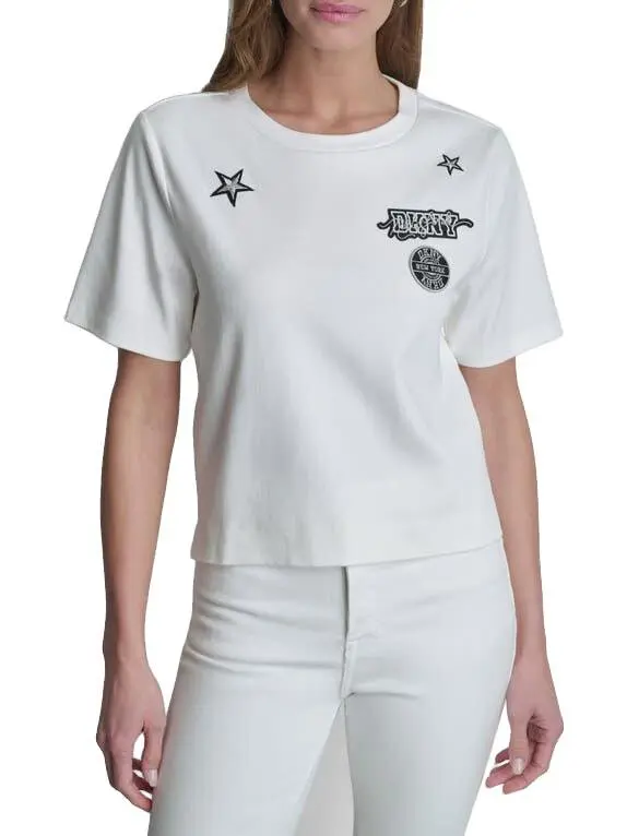 Dkny Pins & Patches Crop Cotton T-shirt - White