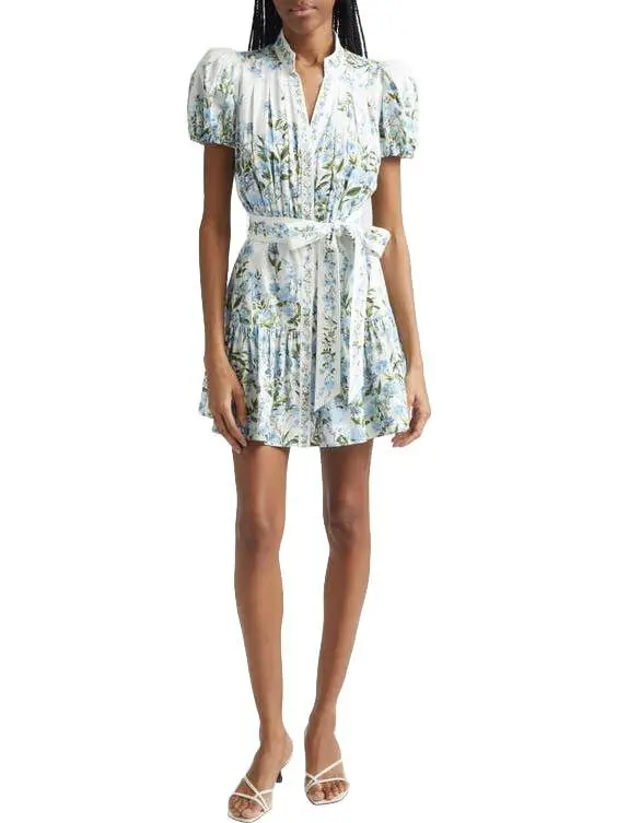 Alice + Olivia Cora Puff Sleeve Mini Shirtdress - Fresh Air Carolina Blue