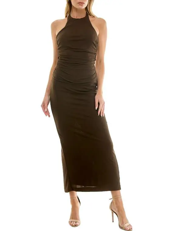 SOCIALITE Ruched Halter Maxi Dress - Brown